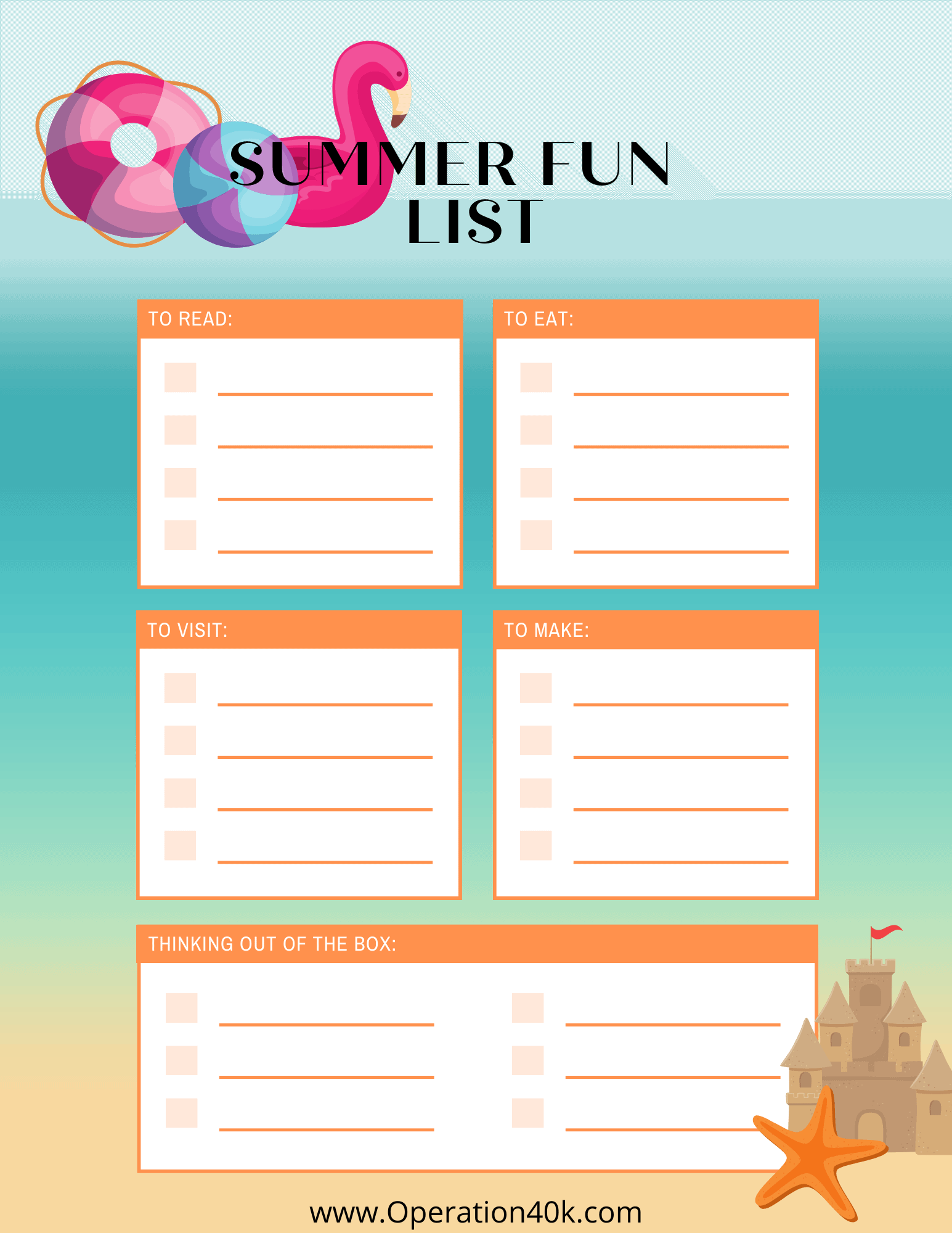 Summer Fun List and Ideas for Kids - Operation $40K